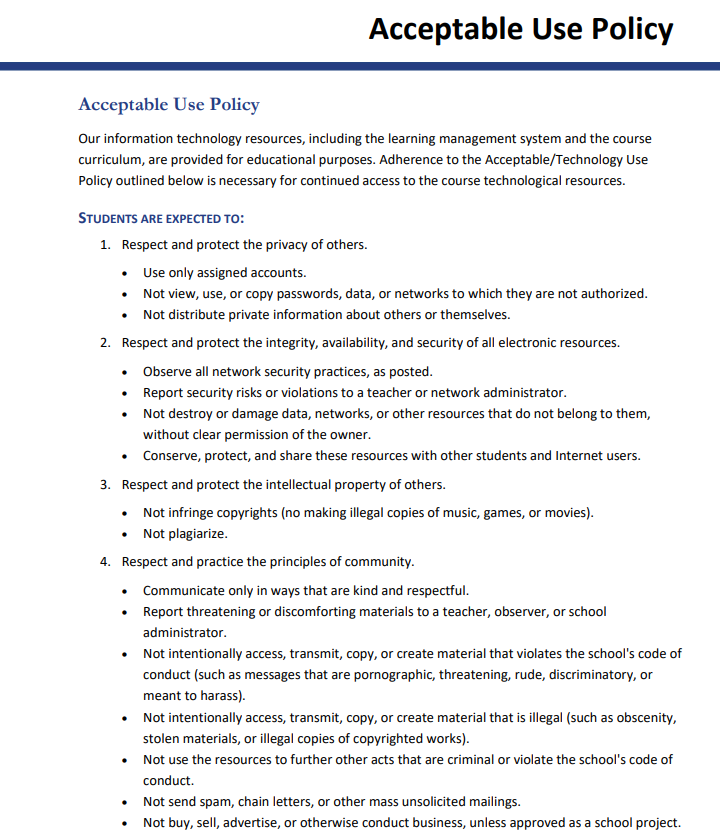 Acceptable Use Policy – Training and Professional Development